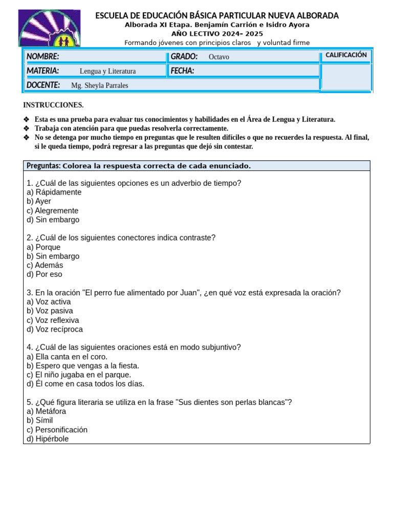 pruebas de diagnostico_25 | PDF | Verbo | Asunto (gramática)
