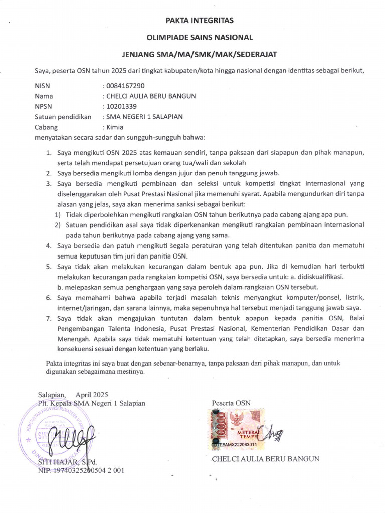 PAKTA INTEGRITAS CHELCI | PDF