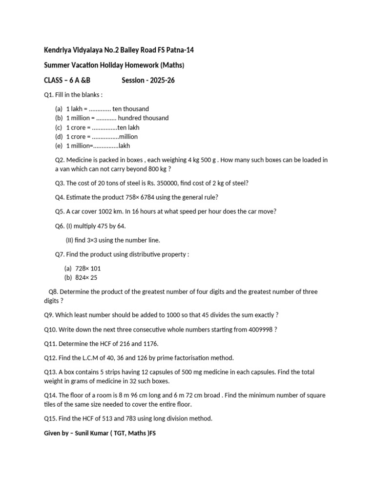 maths homework Class 6-2 | PDF