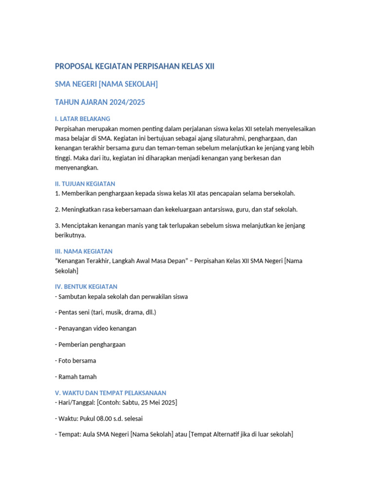 Proposal Perpisahan Kelas 12 | PDF