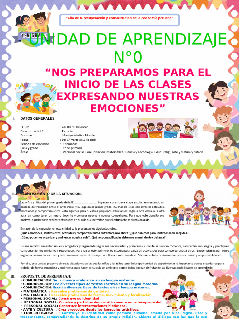 UNIDAD DE APRENDIZAJE N°1 1er Grado. | PDF | Aprendizaje | Evaluación
