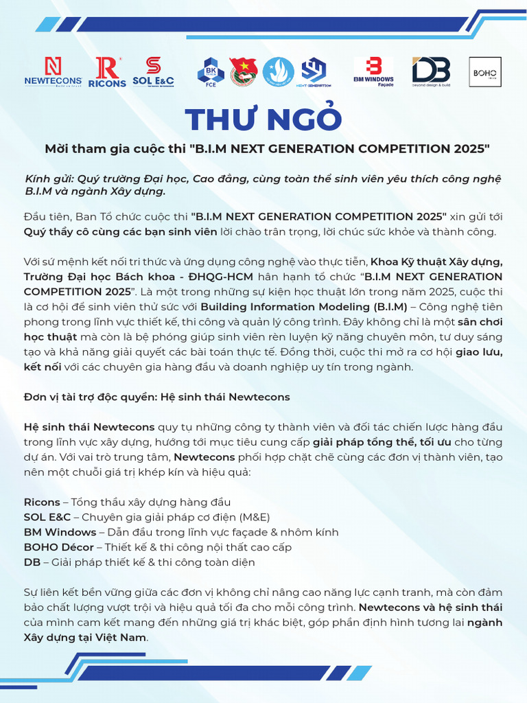 THƯ NGỎ B.I.M NEXT GENERATION COMPETITION 2025 | PDF
