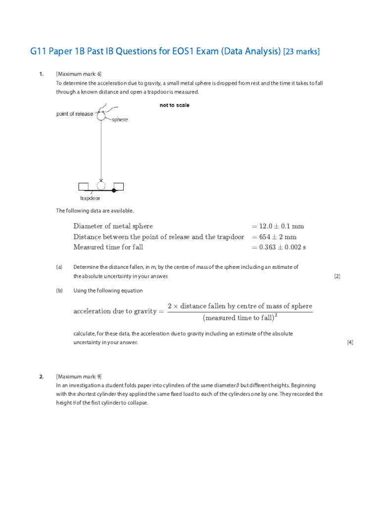 G11 Paper 1B Past IB Questions For EOS1 Exam (Data Analysis) | PDF ...