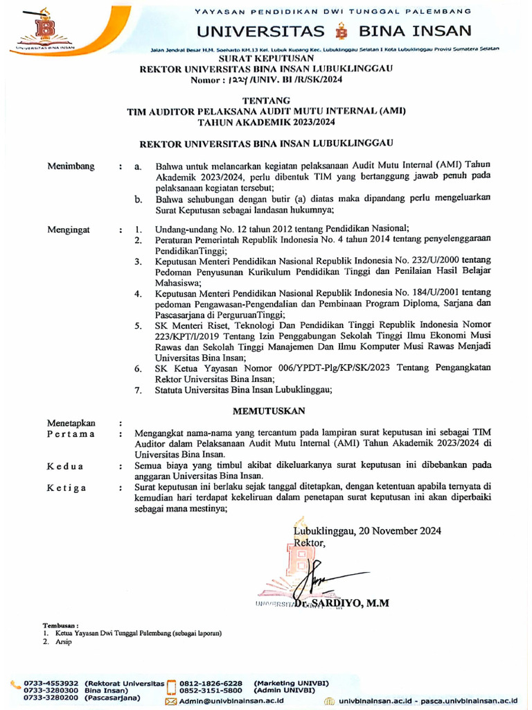 SK Tim Auditor Pelaksana Ami 2024 | PDF