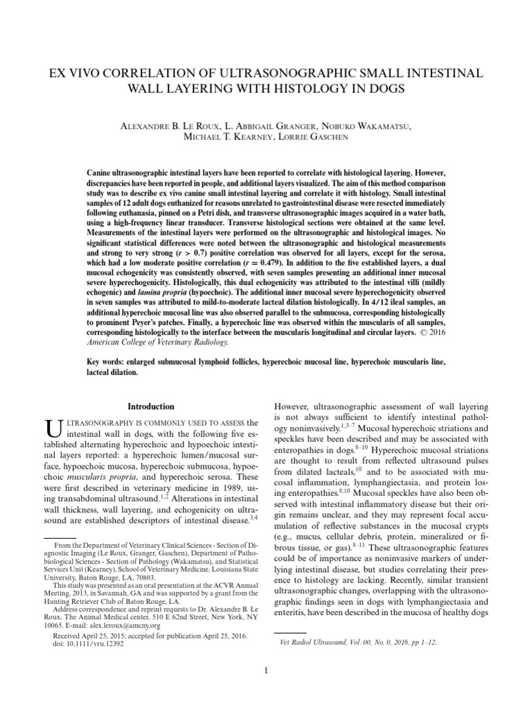 Ex Vivo Correlation of Ultrasonographic Small Intestinal Wall Layering ...