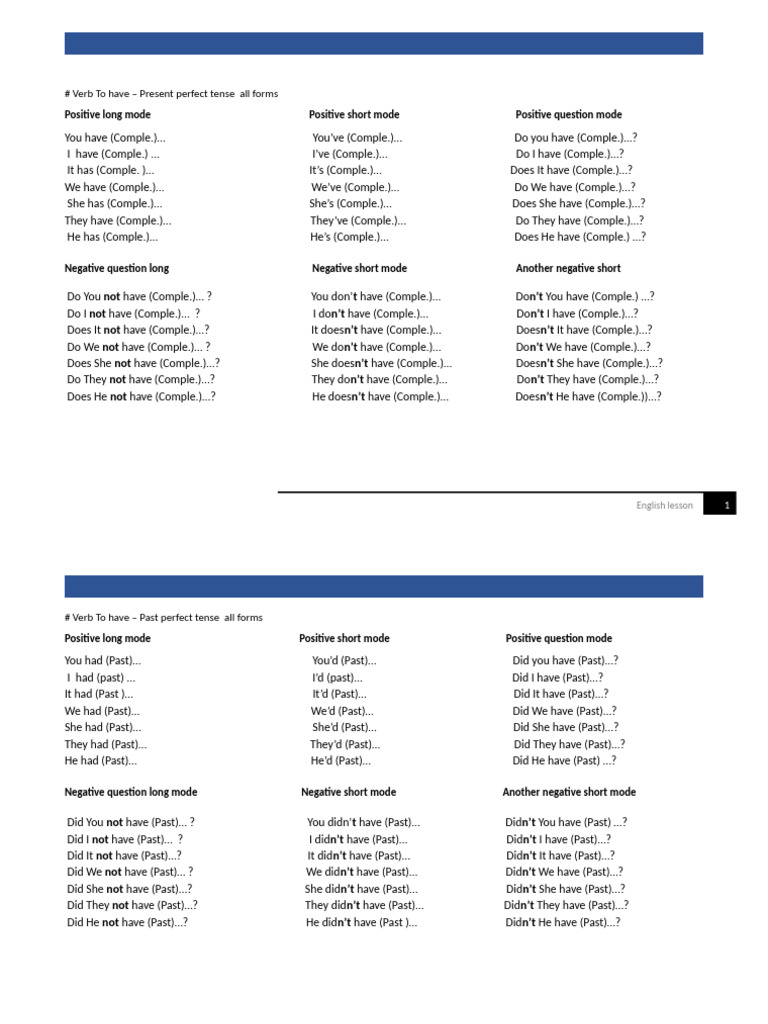 Verb To Have - Future Tense 123 | PDF | Grammatical Conjugation ...