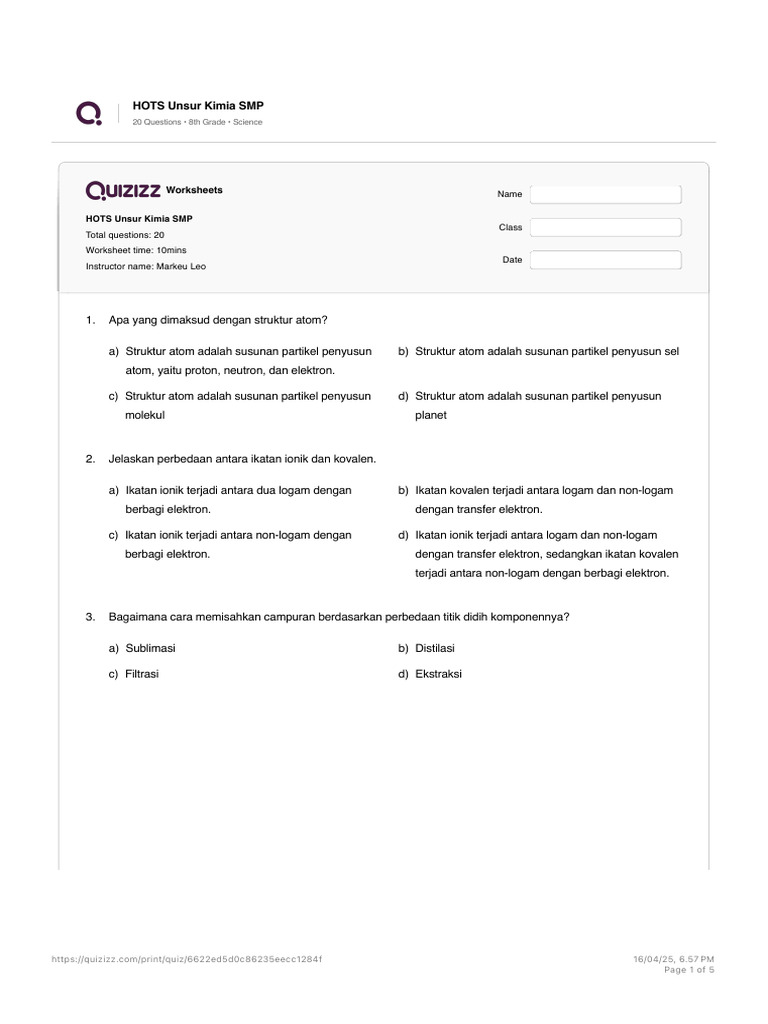 IPA VIII SMP - Unsur, Senyawa, Campuran | PDF