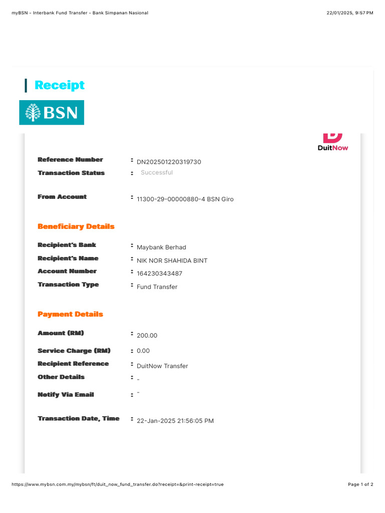 myBSN - Interbank Fund Transfer - Bank Simpanan Nasional | PDF ...