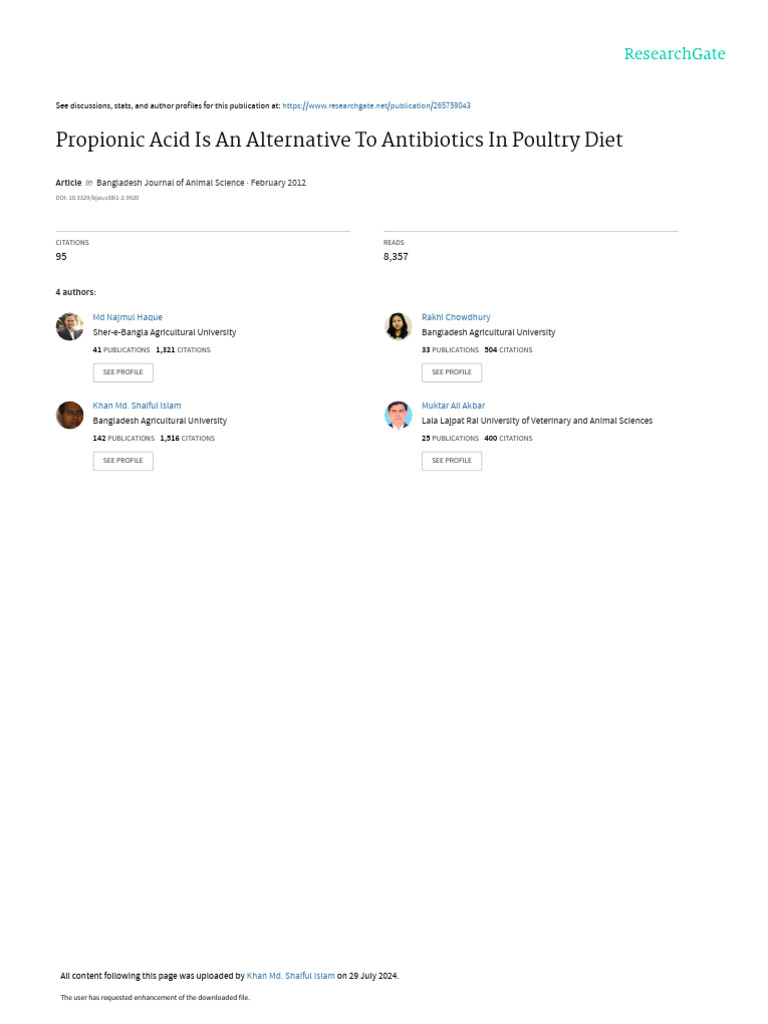 Propionic Acid Is An Alternative To Antibiotics in Poultry Diet | PDF ...