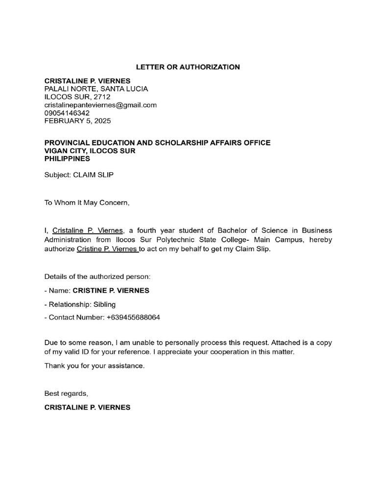 Authorization Letter | PDF