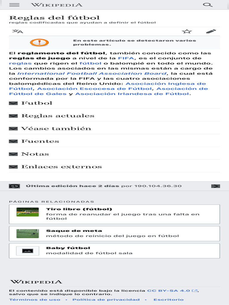 Reglas Del Fútbol - Wikipedia, La Enciclopedia Libre | PDF