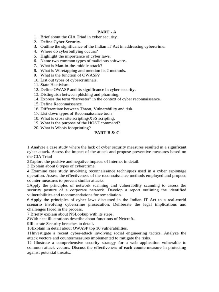 Cyber Security Iat 1 Question Bank | PDF | Security | Computer Security