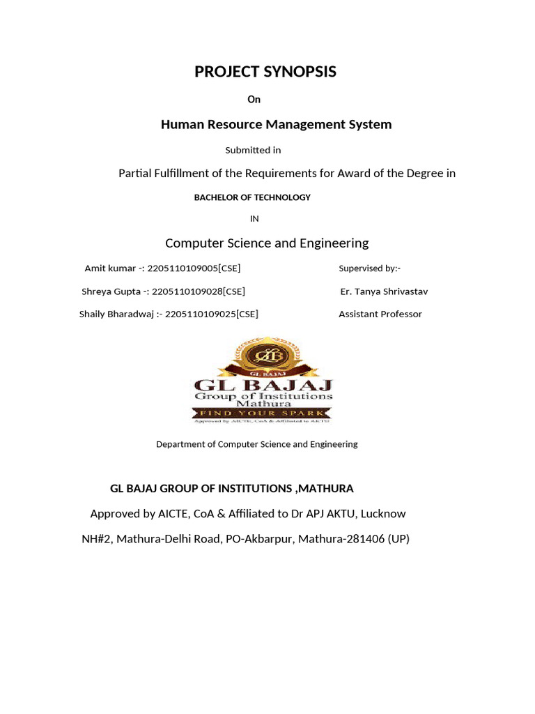 PROJECT SYNOPSIS HRMS GLB | PDF | Human Resources | Human Resource ...