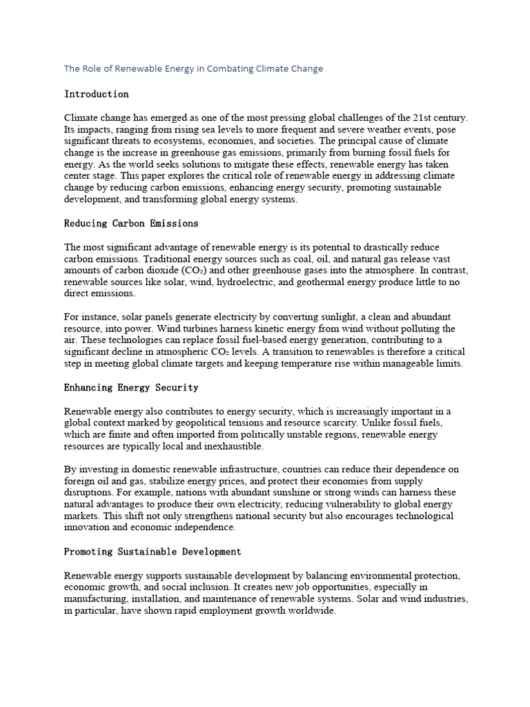 The Role of Renewable Energy in Combating Climate Change | PDF ...