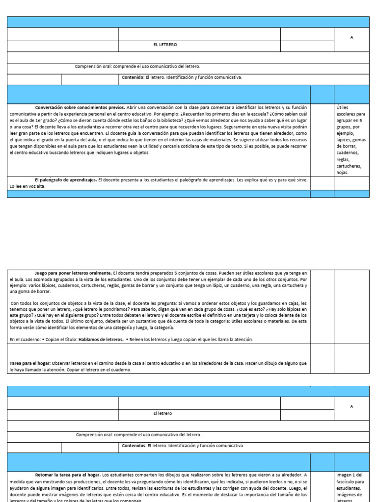 El Letrero Secuencia3 | PDF | Salón de clases | Escritura