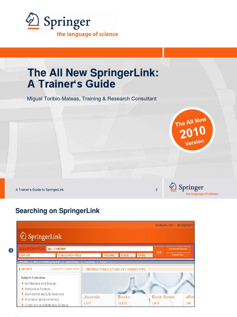 The All New Springerlink: A Trainer S Guide: Miguel Toribio-Mateas ...