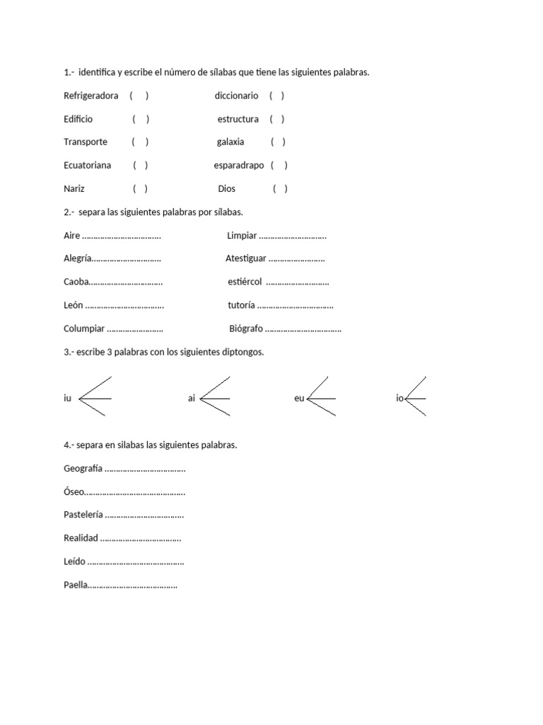 Diptongo y Hiato Ejercicio | PDF