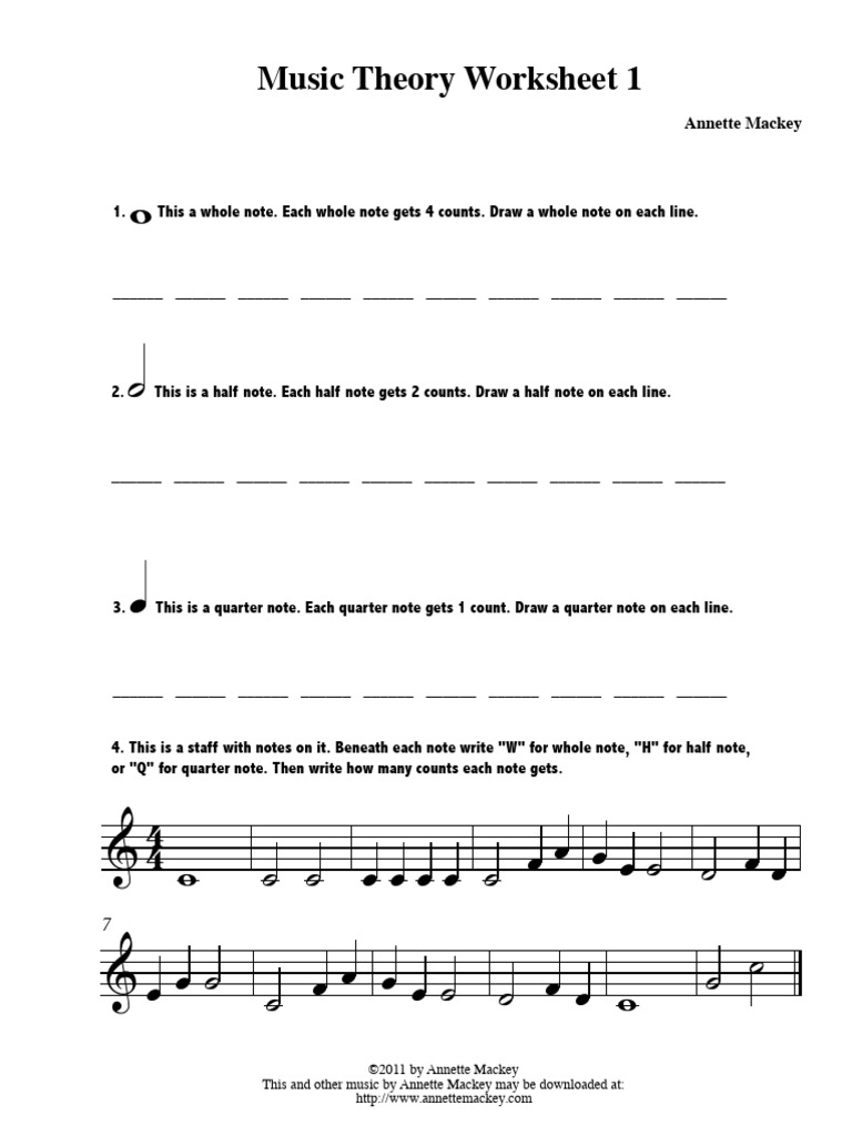 Note Value Worksheet for Music Theory | PDF
