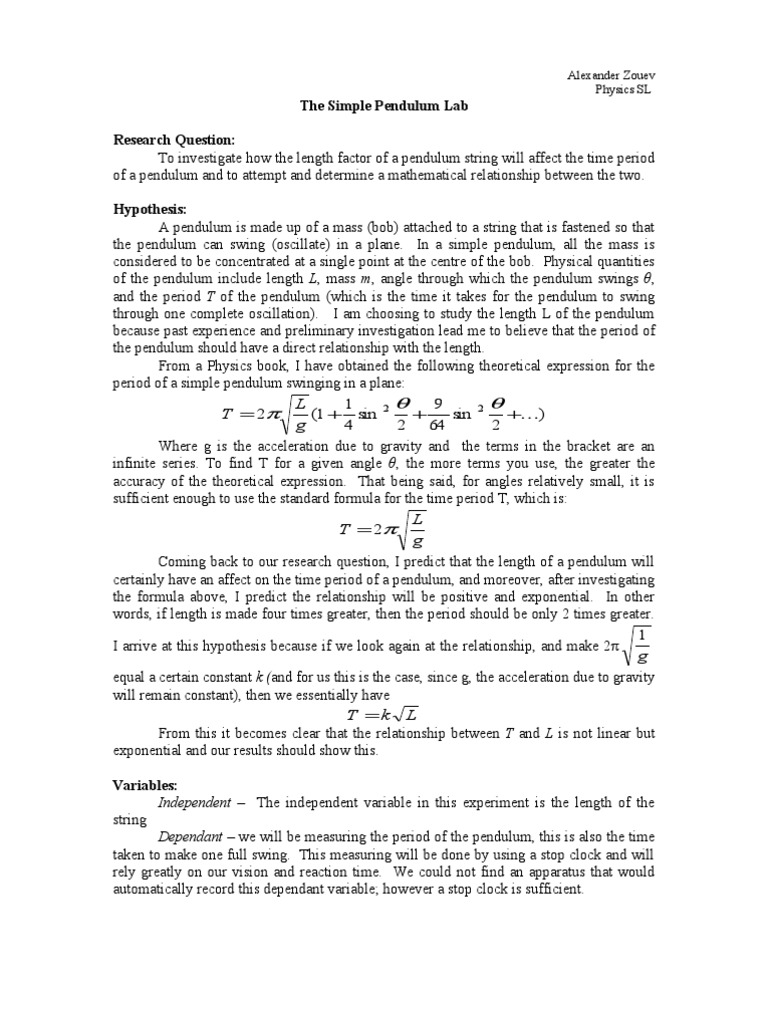 Pendulum Lab | PDF | Pendulum | Mass