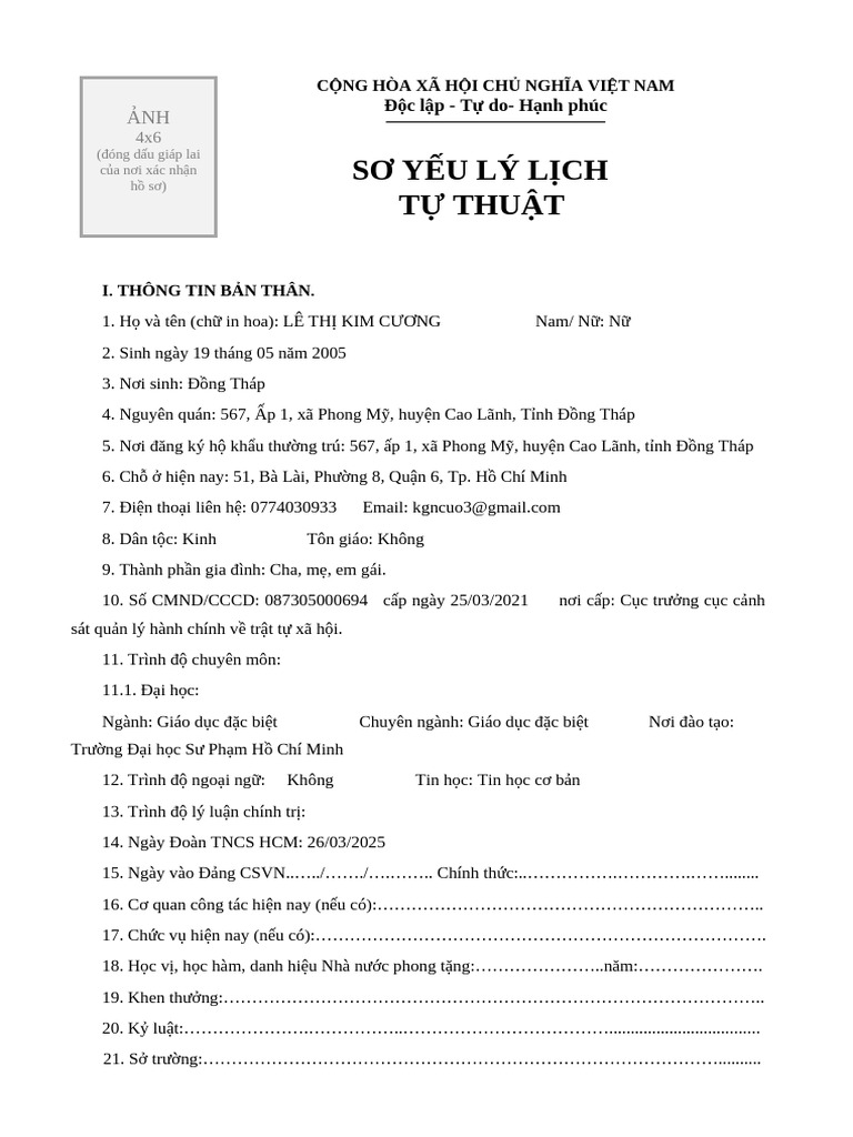 Mau So Yeu Ly Lich 2 | PDF