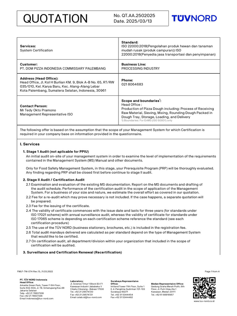 Final Quotation QT - Aa.2502025 | PDF | Audit | Certification