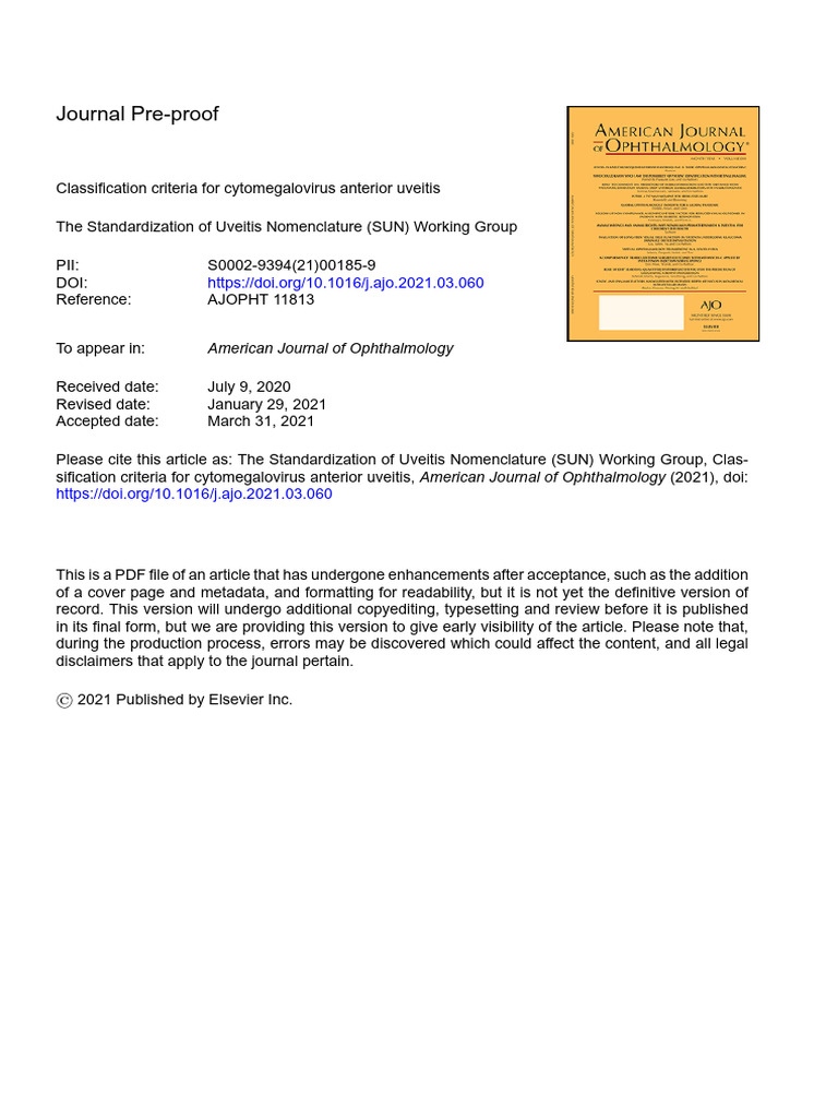 Classification Criteria For Cytomegalovirus Anterior Uveitis | PDF ...