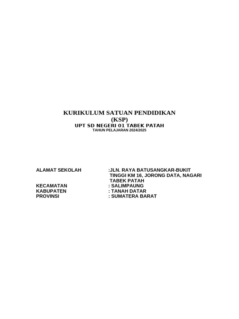 Kurikulum SD Negeri 01 Tabek Patah 2024 | PDF