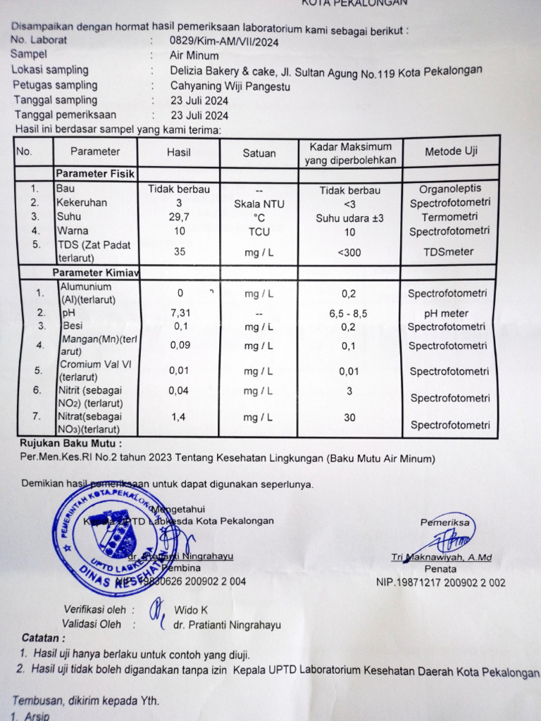 Hasil Uji Lab Air Minum | PDF