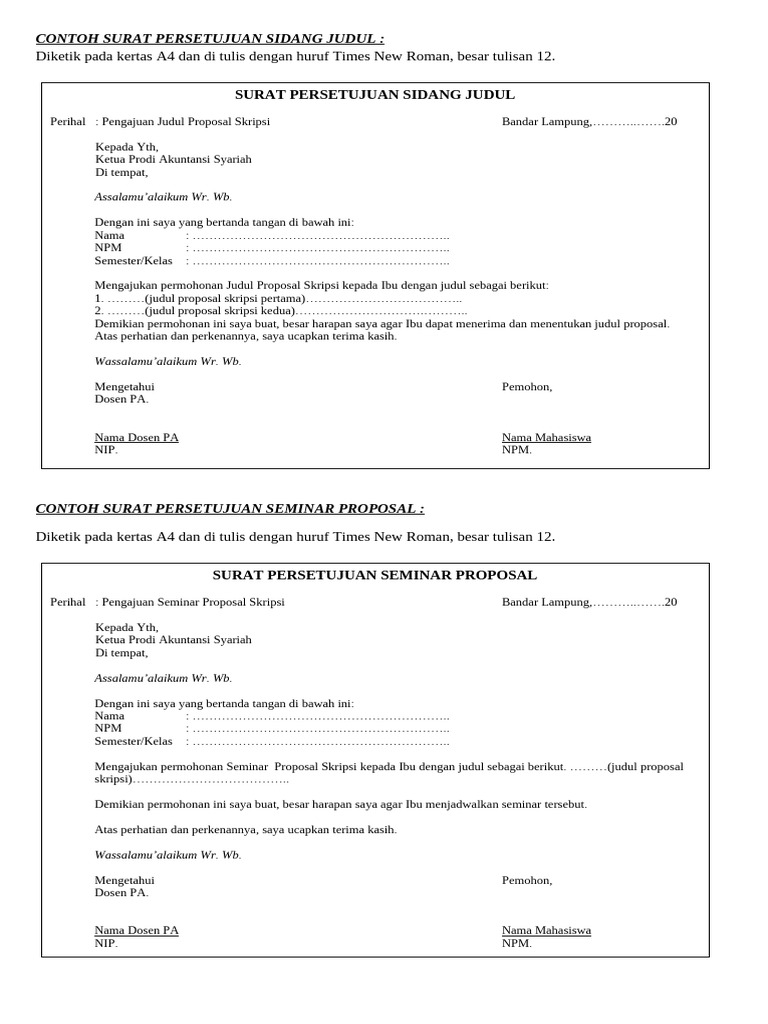 Surat Persetujuan Sidang Judul Dan Seminar Proposal Skripsi | PDF