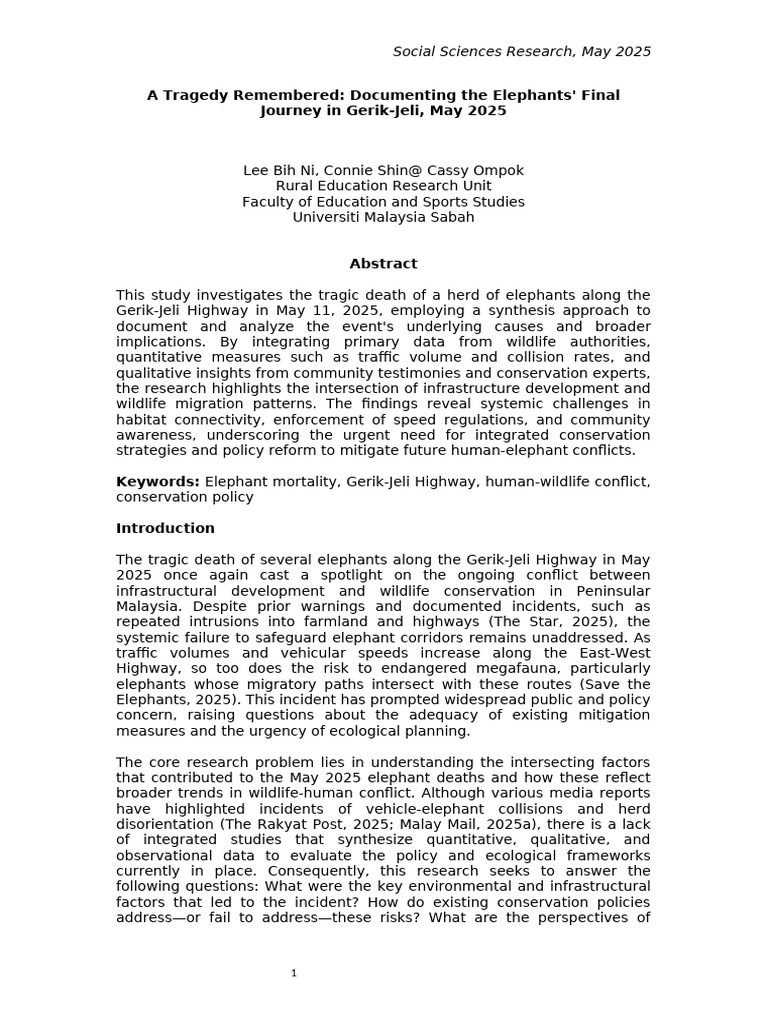 A Tragedy Remembered: Documenting The Elephants' Final Journey in Gerik-Jeli, May 2025 | PDF ...