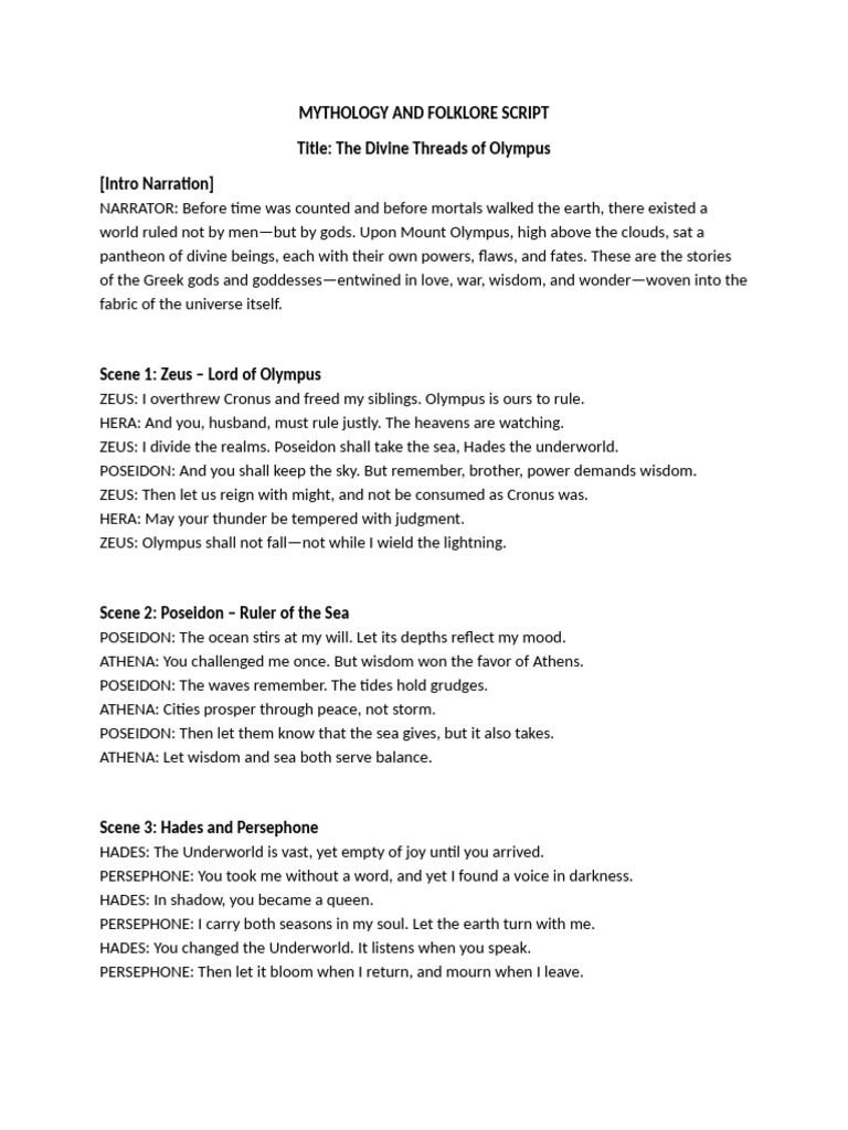 Mythology and Folklore Script | PDF | Hades | Zeus