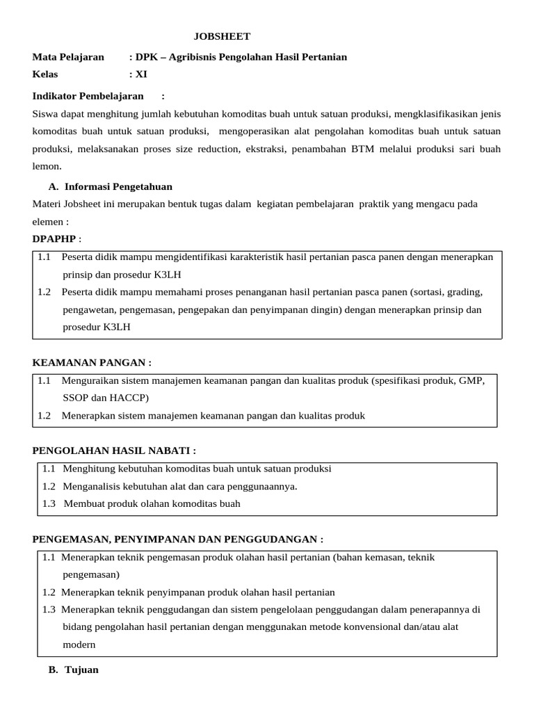 Job Sheet Sari Buah Lemon (SBL) | PDF