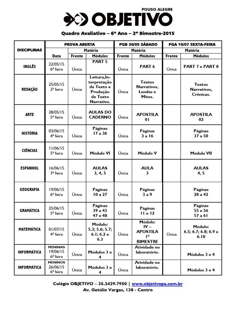 Quadro-Avaliativo-6º-ano | PDF | Science