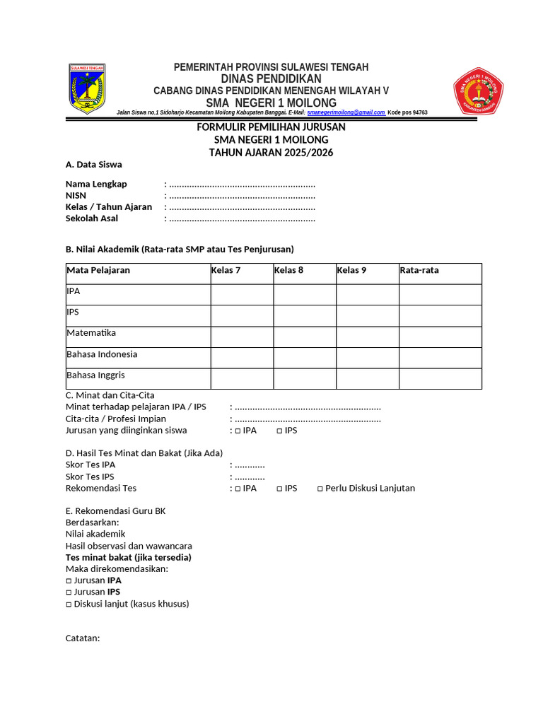 Pemilihan Jurusan 2025 | PDF