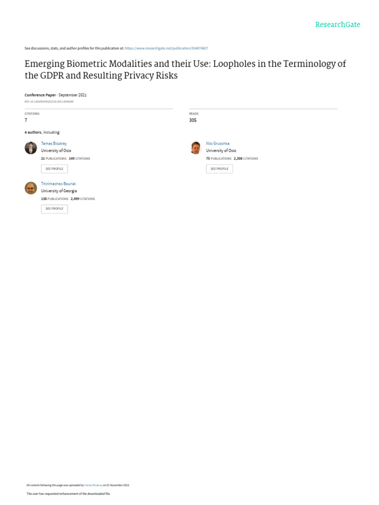 Emerging Biometric Modalities and Their Use | PDF | Biometrics | Risk