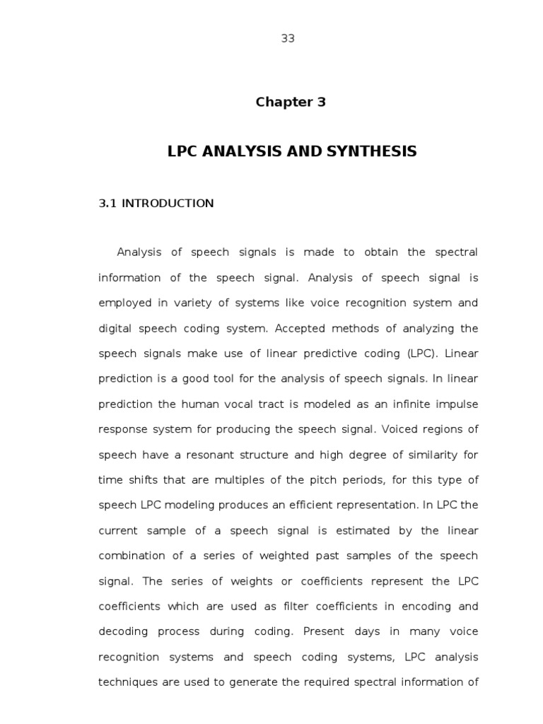 LPC Analysis and Synthesis | PDF | Spectral Density | Speech Recognition