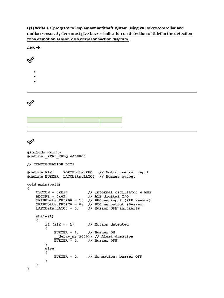 Buzzer Indication On Detection of Motion Sensor Code Using Pic18 MC | PDF