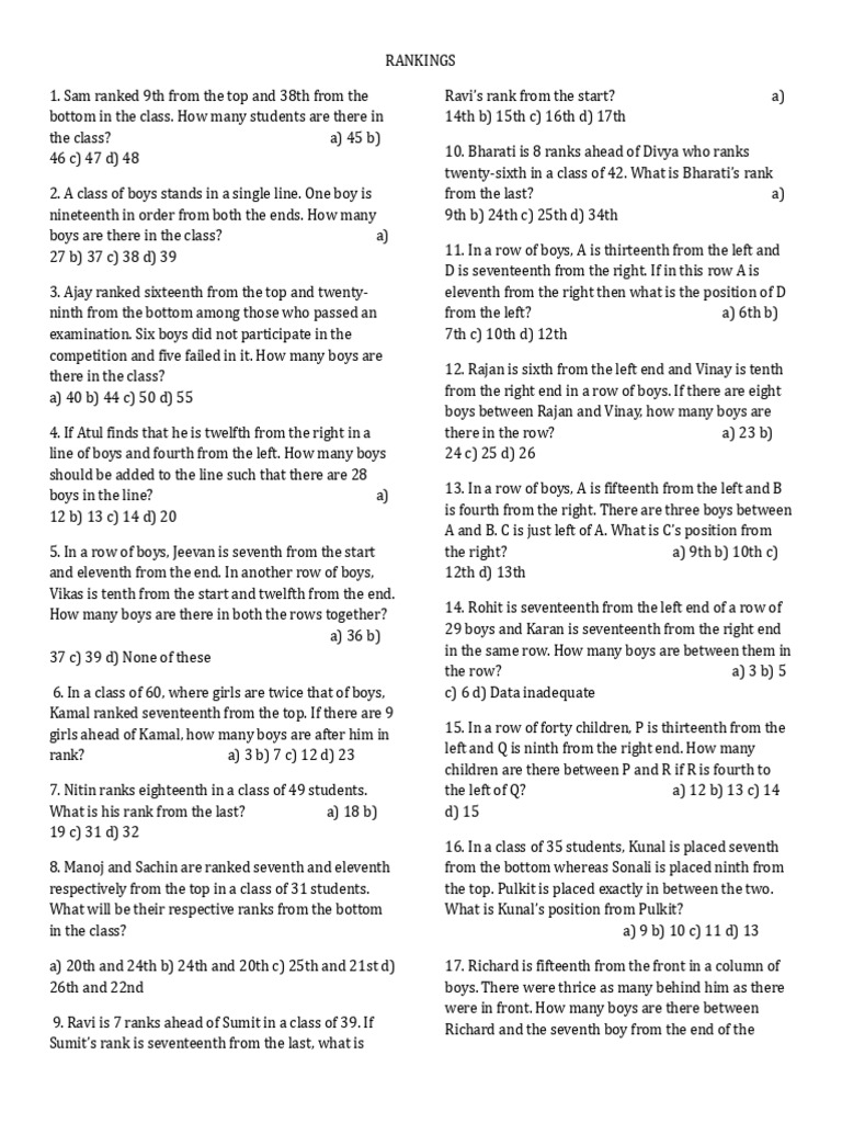 Rankings and Answer Key Analysis | PDF