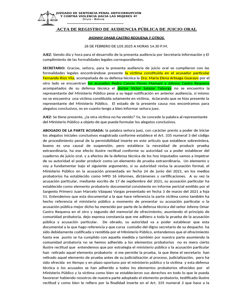 Jhonny Omar Castro | PDF | Testigo | Fiscal