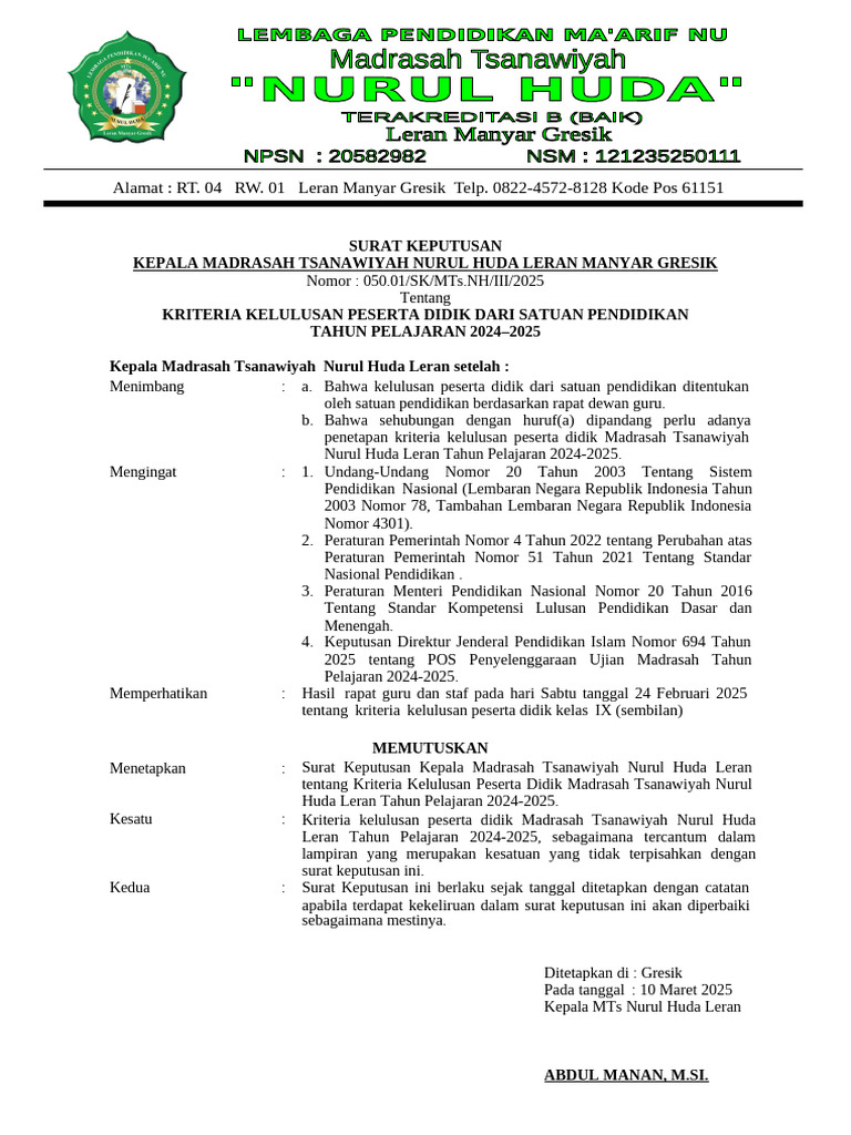 Surat Keputusan Kelulusan | PDF