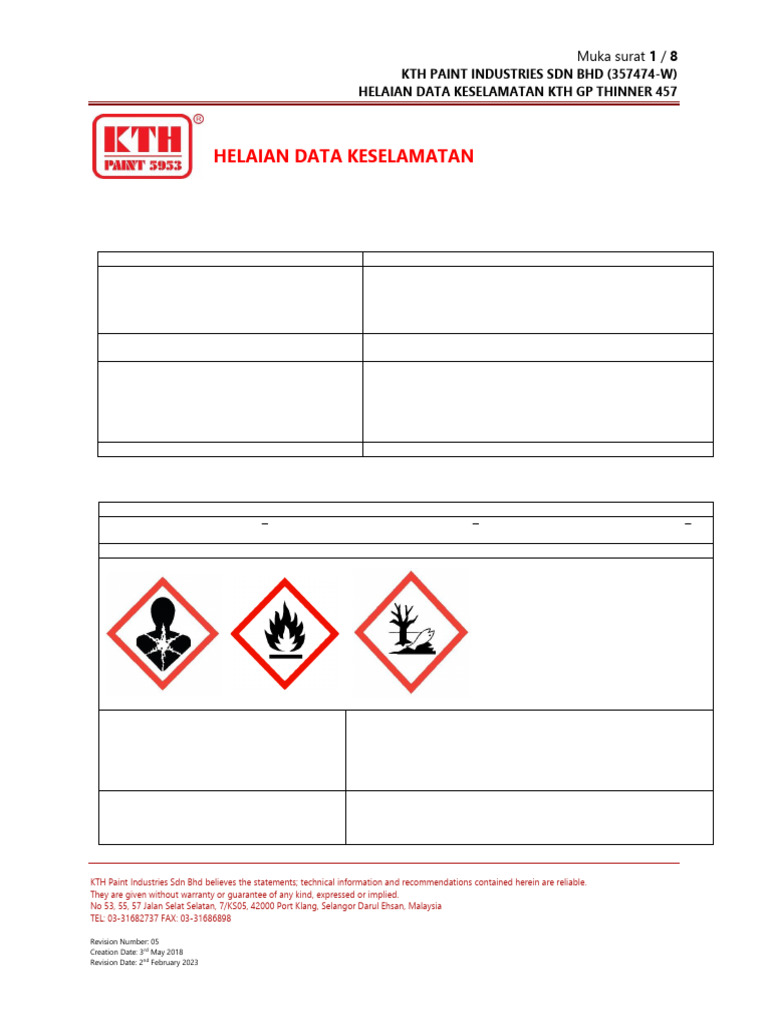 KTH SDS GP Thinner 457 Malay 2023 | PDF