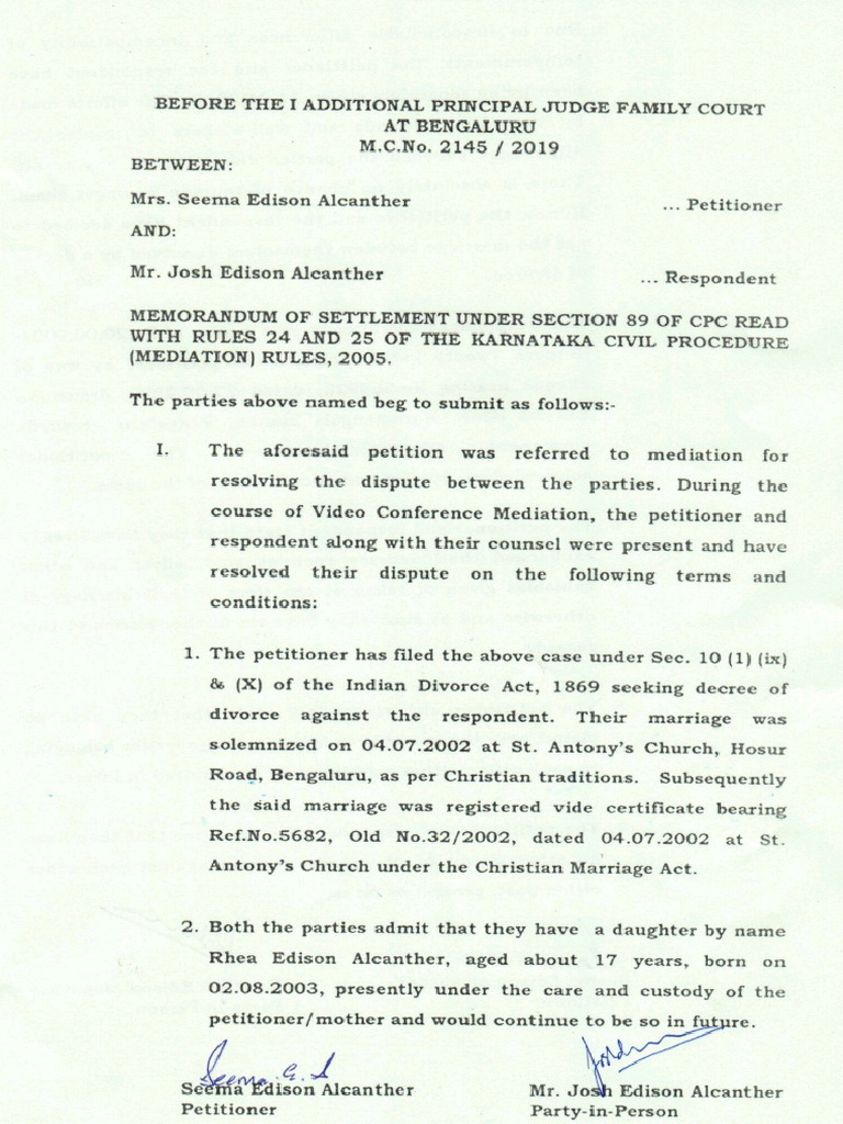 Memorandum of Settlement V1 | PDF