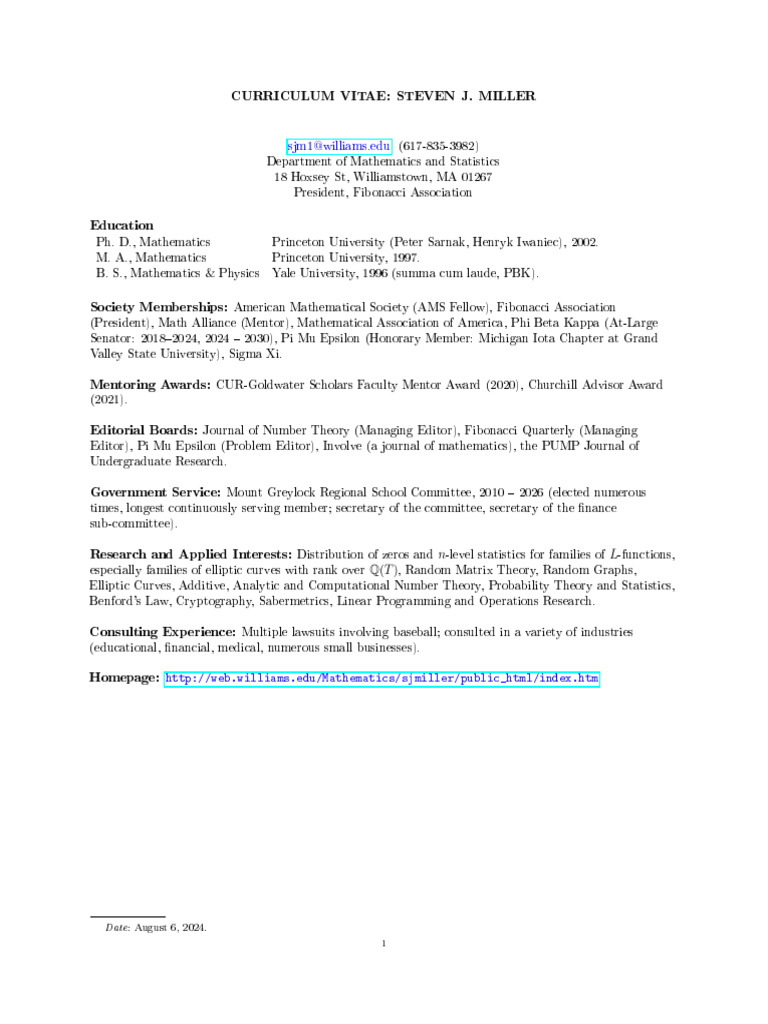 SJMiller CV | PDF | Mathematics | Matrix (Mathematics)