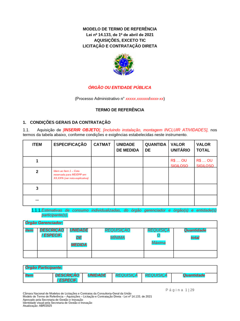 Modelo de Termo de Referência 14133 | PDF | Garantia | Terceirização