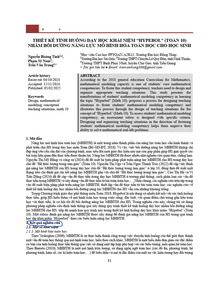 Thit k Tnh Hung Dy Hc Khi Nim Hypebol Ton 10 Nhm Bi Dng Nng Lc m Hnh Ha Ton Hc Cho Hc Sinh | PDF