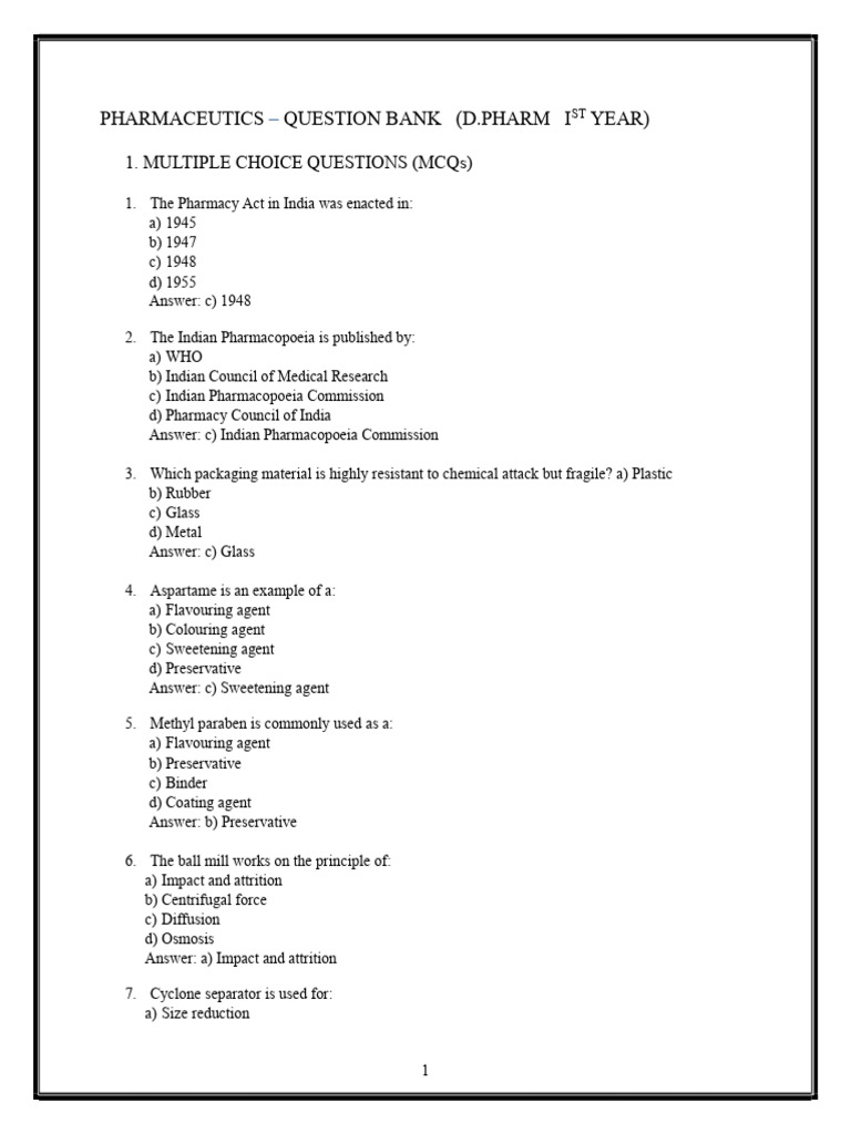 Pharmaceutics Important Questions D.pharam 1yr | PDF | Tablet (Pharmacy) | Topical Medication