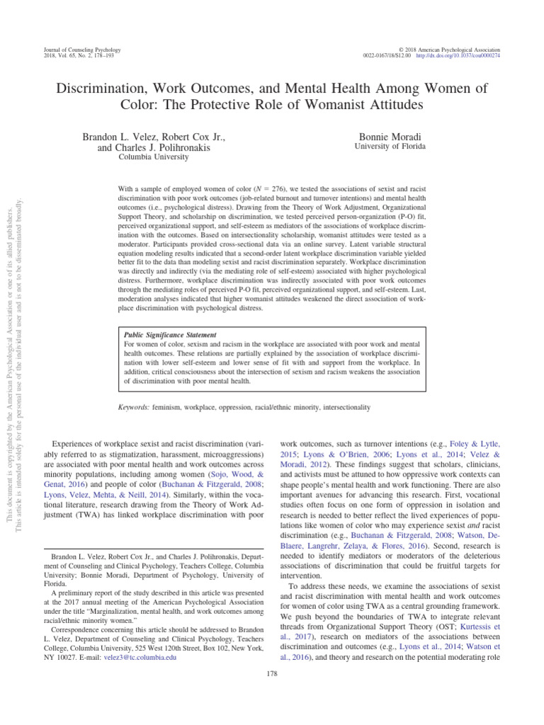 Velez et al., 2018 | PDF | Sexism | Employment Discrimination