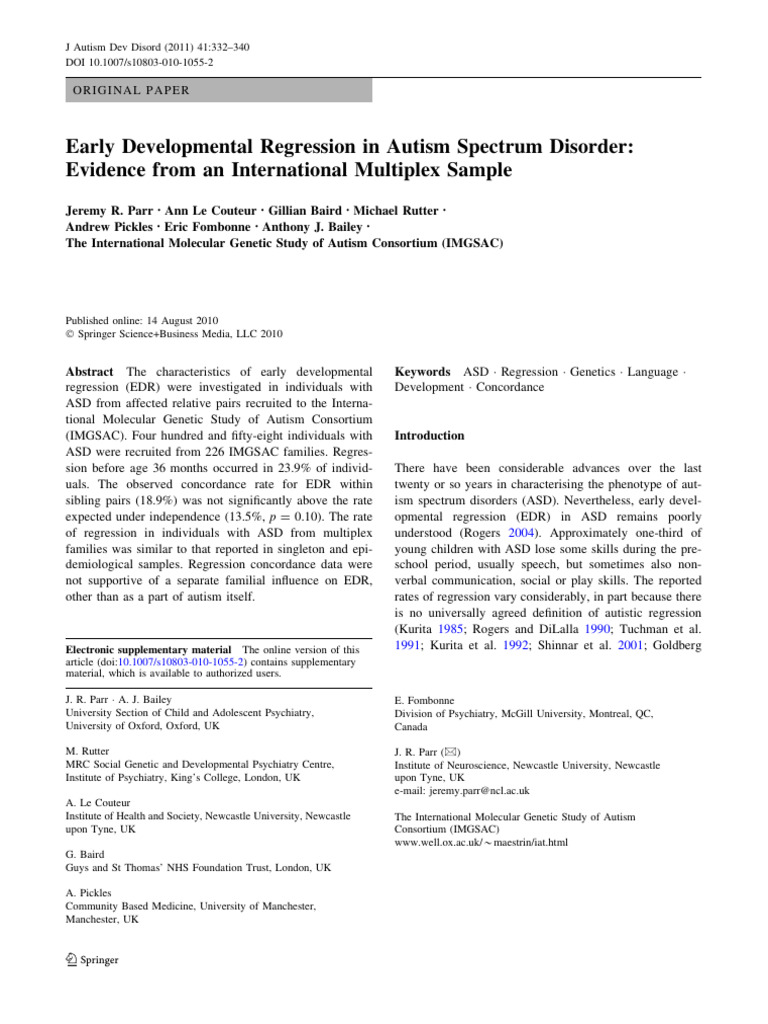 Parr 2010 | PDF | Autism | Pervasive Developmental Disorders
