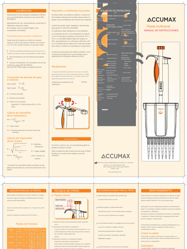 Manual de Instrucciones Pipetas Accumax | PDF | Líquidos | Agua