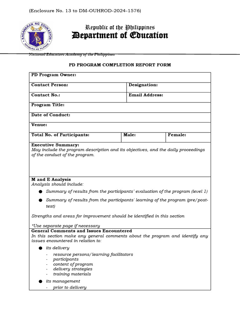 PD Program Completion Report Form | PDF